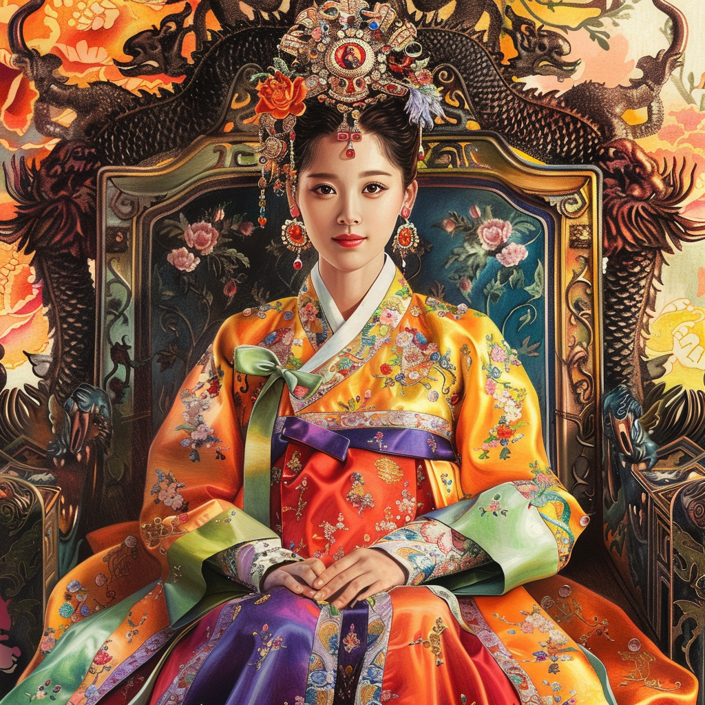 Throne of Radiance: The Korean Queen in Splendid Hanbok – Leah Arts
